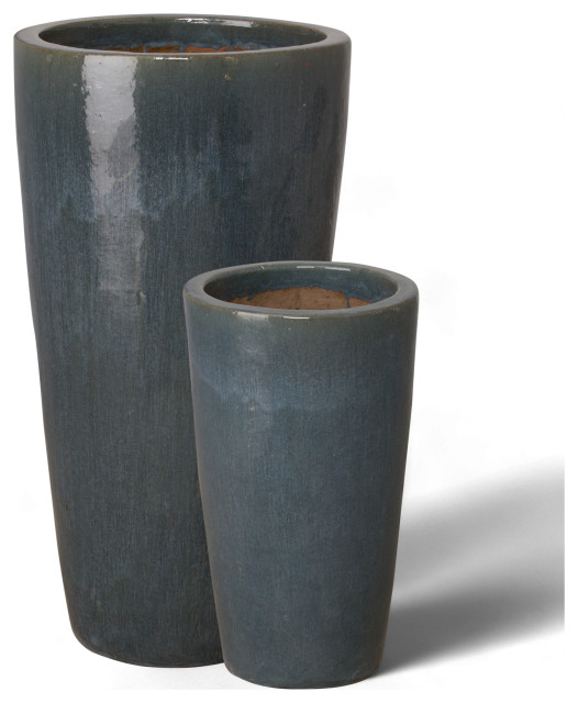 Round Tall Pot Large, Gray 18.5x36 - Transitional - Outdoor Pots And ...
