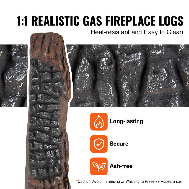 VEVOR 10 Pcs Gas Fireplace Logs Large Ceramic Logs for Fireplace ...