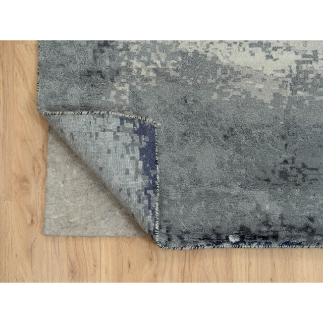 Black, Abstract Design, Wool and Silk, Hand Knoted, Square, Rug, 10'0 ...