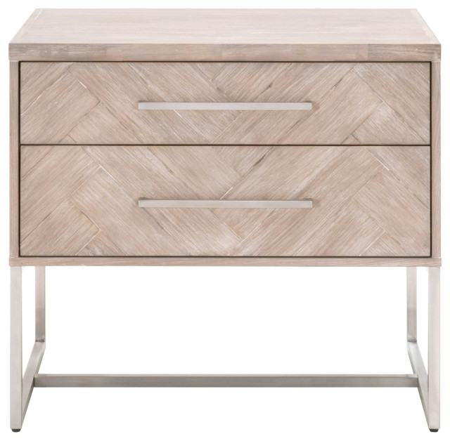 30" Natural Beige 2-Drawer Nightstand Brushed Stainless Steel Base ...
