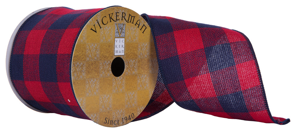 Vickerman Red and Dark Blue Plaid Christmas Ribbon, 4"x10Yd - Holiday ...