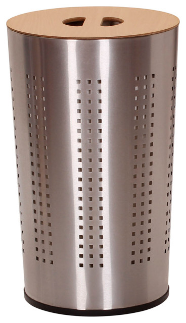 Round Metal Hamper With Engineered Wooden Lid - Contemporary - Hampers ...