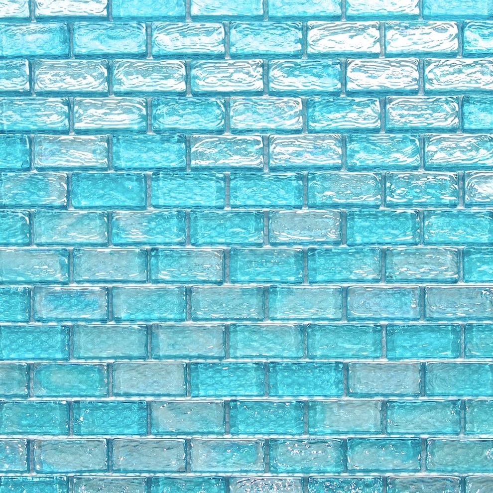 Iridescent Brick Glass Mosaic Tile, Sample, Turquoise - Contemporary ...