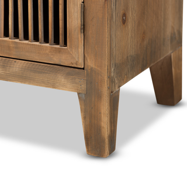 Clement Rustic Medium Oak Finished 2-Door Wood Spindle Accent Storage ...