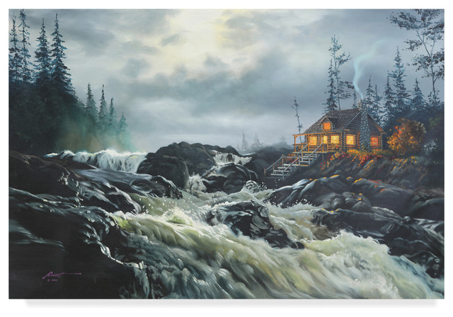 "Rapids Cabin" by D. Rusty Rust, Canvas Art, 22"x32" - Rustic - Prints ...
