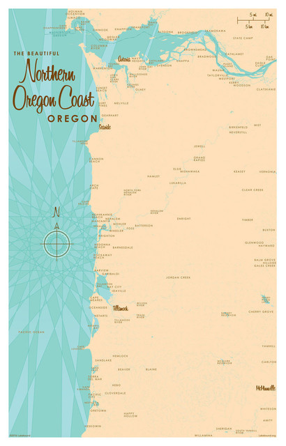 Lakebound Northern Oregon Coast Oregon Map Art Print, 24"x36 ...