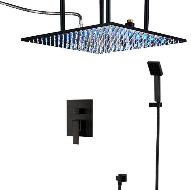 Juno Matte Black Multi Color LED Rain Shower System, 20"x20 ...