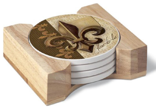 Stone Coasters Bronze Colored Fleur De Lis Damask Set of 4 ...