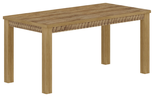 35" Walnut Light Brown Rectangular Solid Wood Dining Table - Farmhouse ...