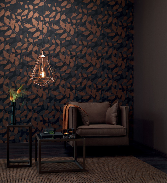 Transitional Metallic Overleaf Wallpaper, Double Roll - Contemporary ...