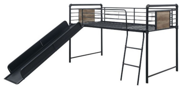 Twin Loft Bed With Tubular Metal Frame and Slide, Dark Bronze ...