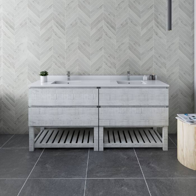 Fresca Formosa 72" Rustic White Open Bottom Double Sink Modern Bathroom ...