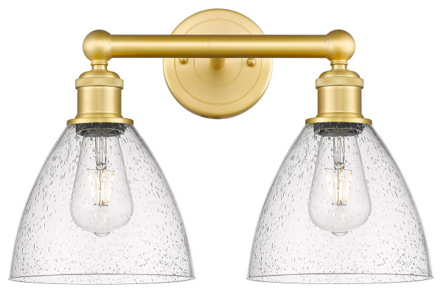 Bristol Glass 2-Light 17" Bath Vanity Light, Satin Gold Finish ...