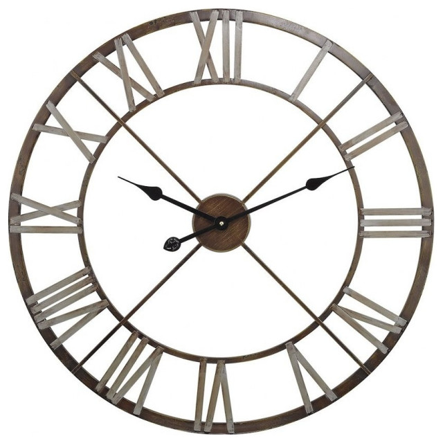 Open Center Round Wall Clock in Grey Bronze Colors Roman Numeral ...