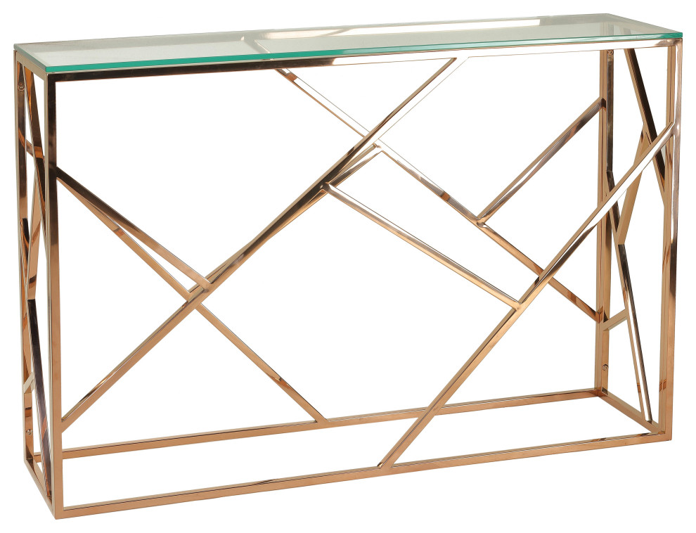 Cortesi Home Tavy Rose Gold Contemporary Glass Console Table, 48x16x31 ...