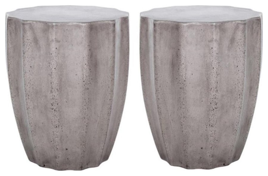 Home Square Concrete Outdoor Stool in Gray Finish - Set of 2 ...