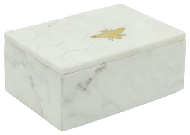 Marble 7x5 Marble Box W/ Bee Accent White - Contemporary - Decorative ...