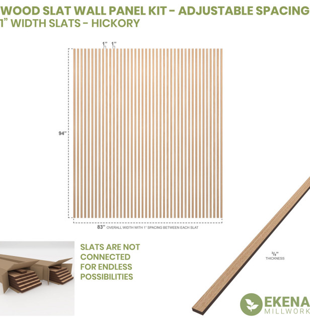 Adjustable Wood Slat Wall Panel Kit w/ 4"W Slats, Alder (contains 11 ...