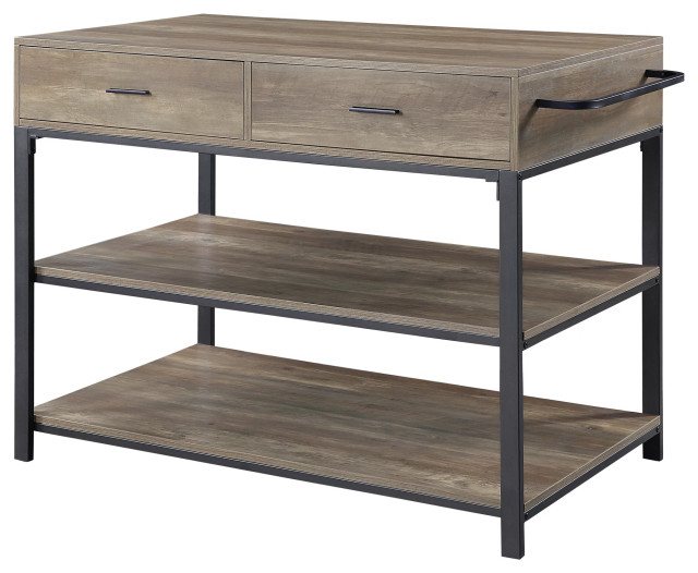 Industrial Kitchen Island, Metal Frame With Rectangular Top & Drawers ...