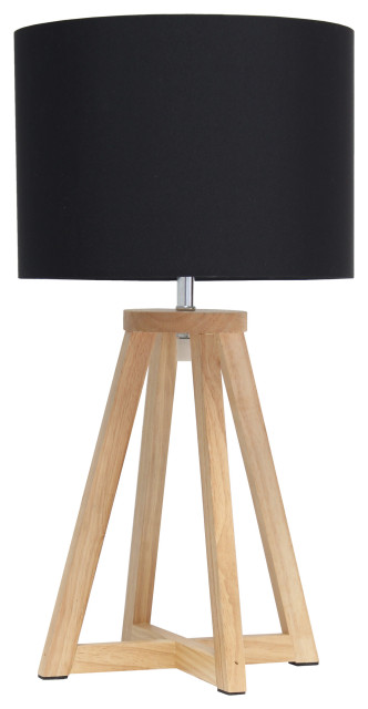 Interlocked Triangular Natural Wood Table Lamp with Black Fabric Shade ...