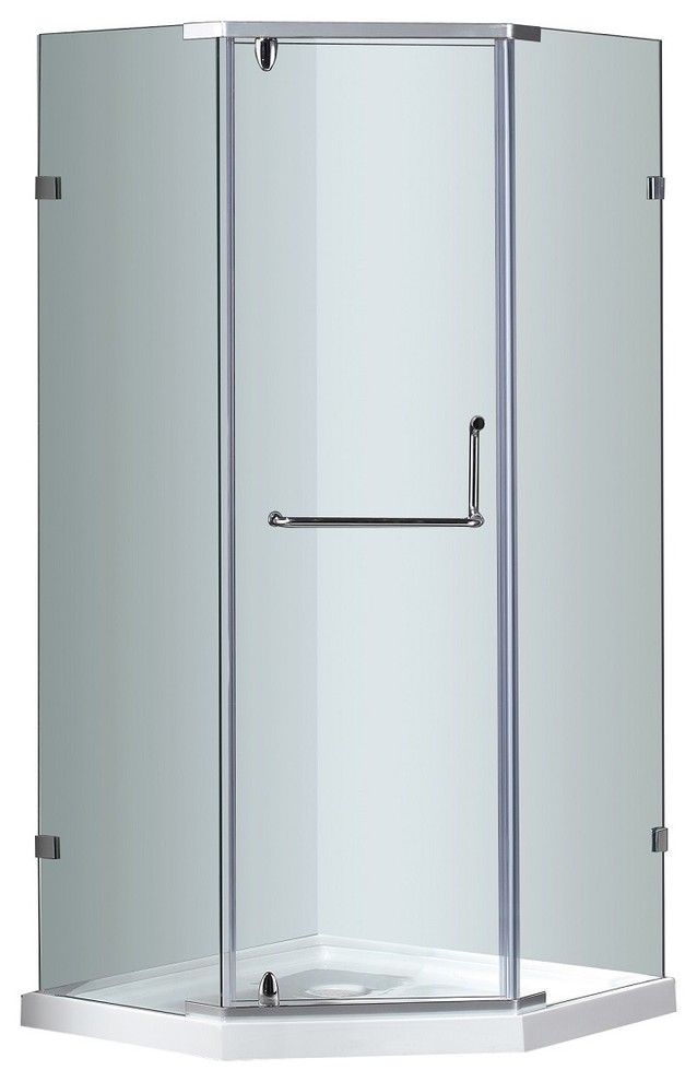 Aston Neo-Angle Semi-Frameless Shower, Chrome, 36"x36"x77.5" - Contemporary - Shower Stalls And ...