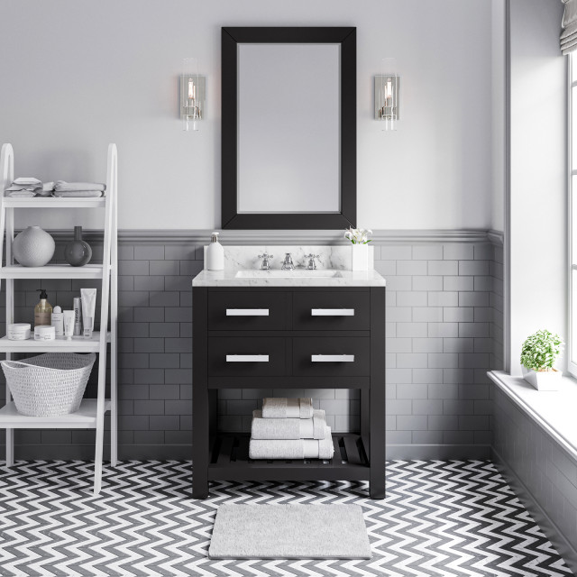 30" Espresso Single Sink Bathroom Vanity With Matching Framed Mirror ...