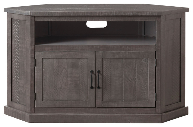 Benzara BM205965 Rustic Style Wooden Corner TV Stand with 2 Door ...