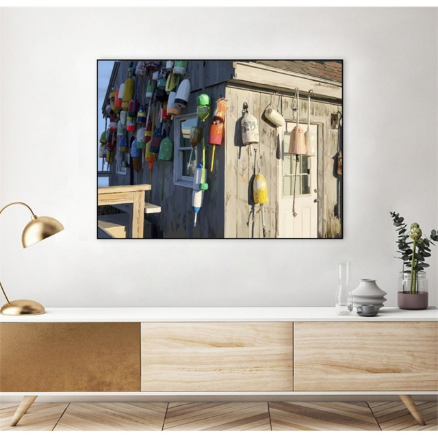 Giant Art Canvas 24x18 Hut on Badgers Island I Framed in Pink - Beach ...