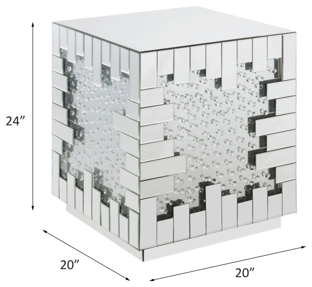 Contemporary End Table, Mirrored Design With Cube Shape & Unique Caving ...