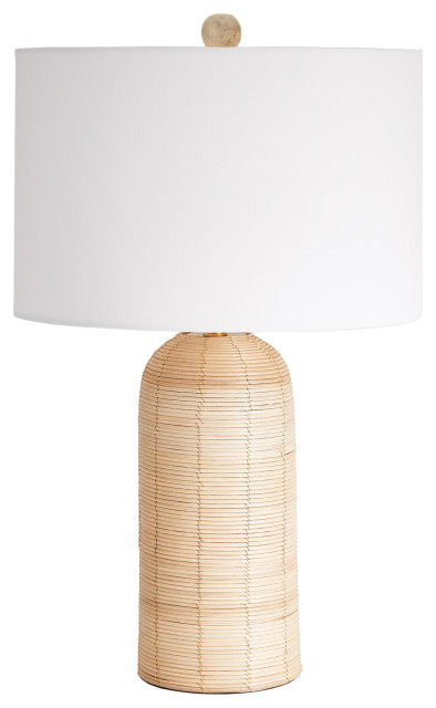 Whitewashed Wicker Cane Rattan Cylinder Table Lamp Coastal Cottage 20 ...