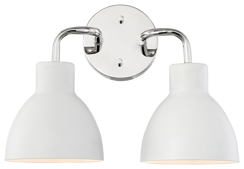 Sloan 2 Light Bathroom Vanity Light, Polished Nickel and White ...