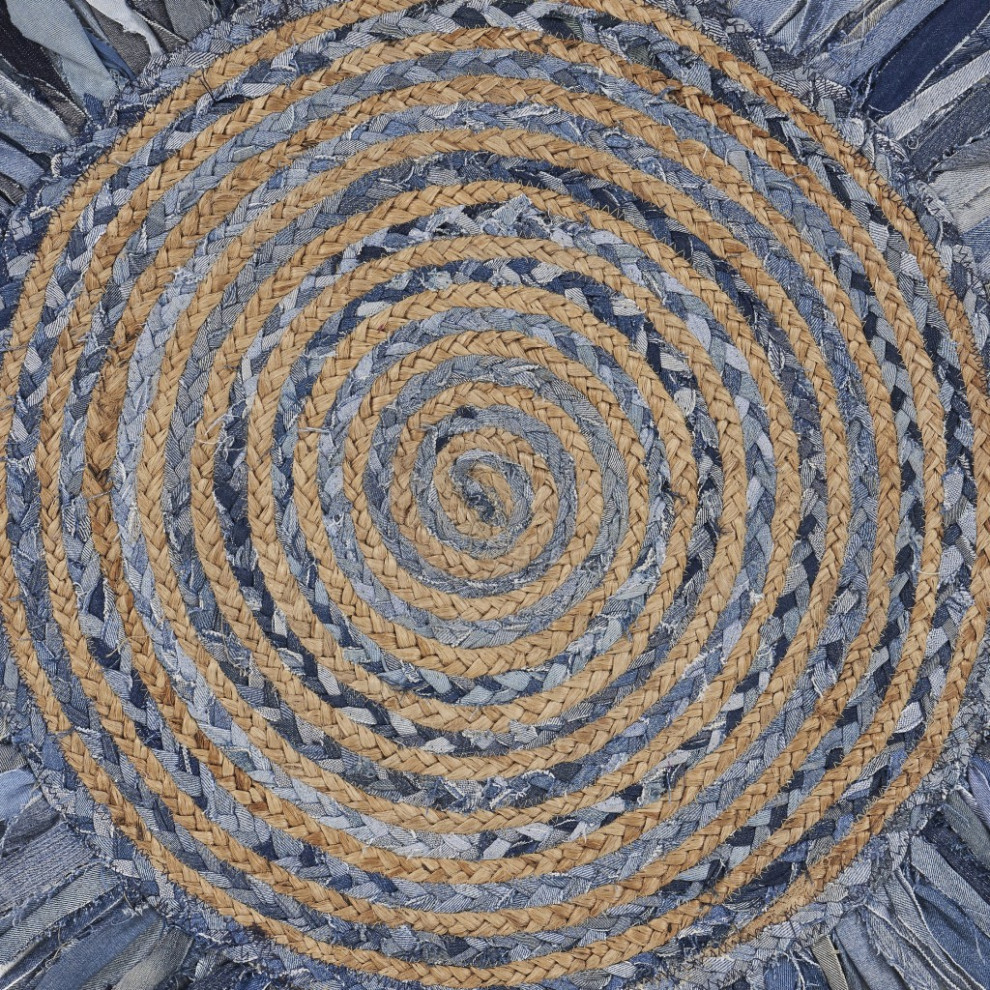Denim and Natural Jute Round Swirl Fringed Rug - Contemporary - Area ...