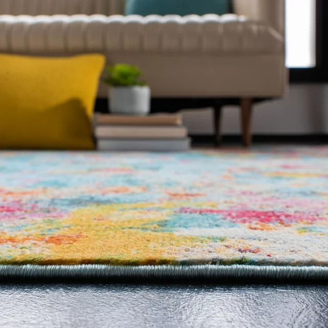 Classic Abstract Area Rug, Rectangle Design with Aqua/Fuchsia Pattern ...