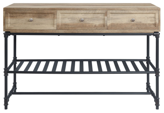 Industrial Console Table, Pipe Style Metal Frame With Sandy Oak Top & 3 ...