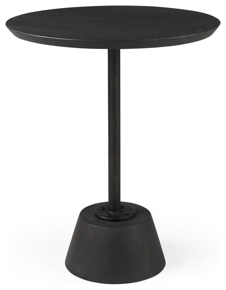 Dark Stain Pedestal Table With Black Detailing - Industrial - Side ...
