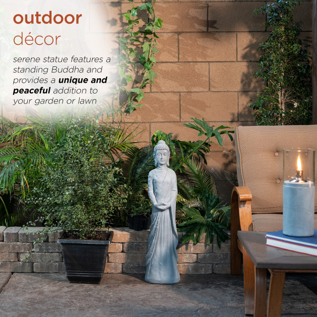 32" Tall Cement Standing Buddha Outdoor Garden Statue - Asian - Garden ...