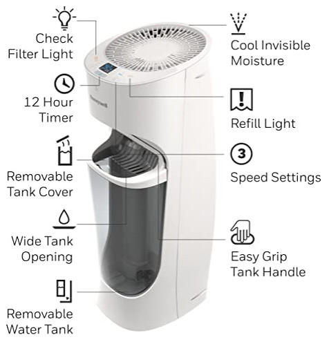Top Fill Tower Humidifier, Digital Humidistat, Black Cool Mist ...
