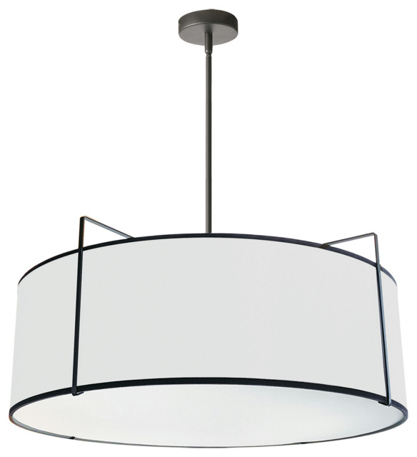 4 Light Drum Pendant, Black/White Shade, 790 Diffuser, Black ...