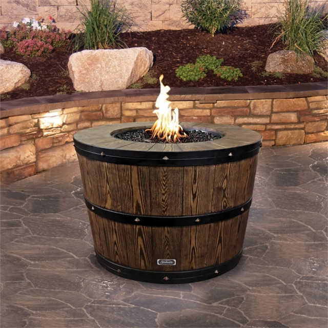Sunbeam Wine Barrel Contemporary Composite Fire Pit in Brown Finish ...