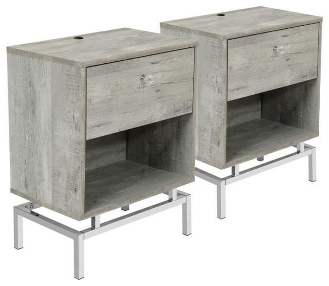 Furniture of America Lyn Wood End Table with USB Port in Light Gray ...