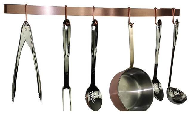 Handcrafted 30" Curved Wall Rack Utensil Bar w 6 Hooks, Brushed Copper ...
