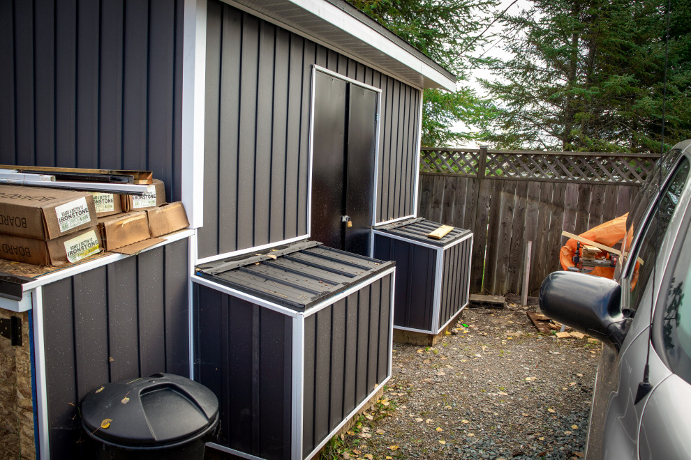 Vinyl Siding on Storage Shed with Bear Resistant Trash Boxes ...