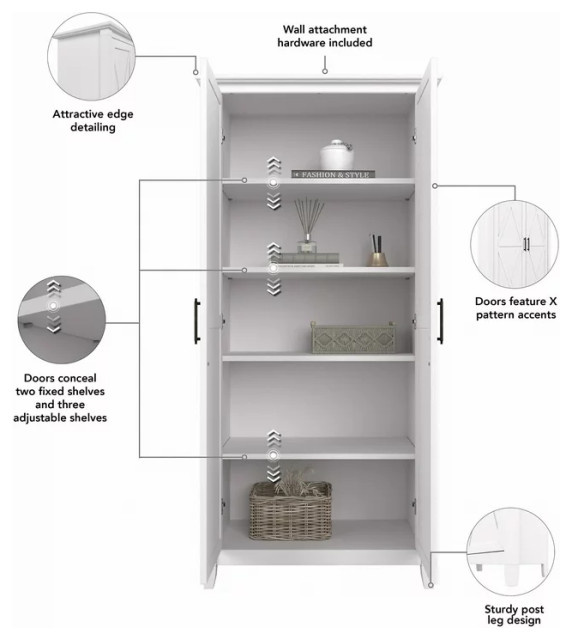 Farmhouse Pantry Cabinet, X-Shape Design With Adjustable Shelves ...