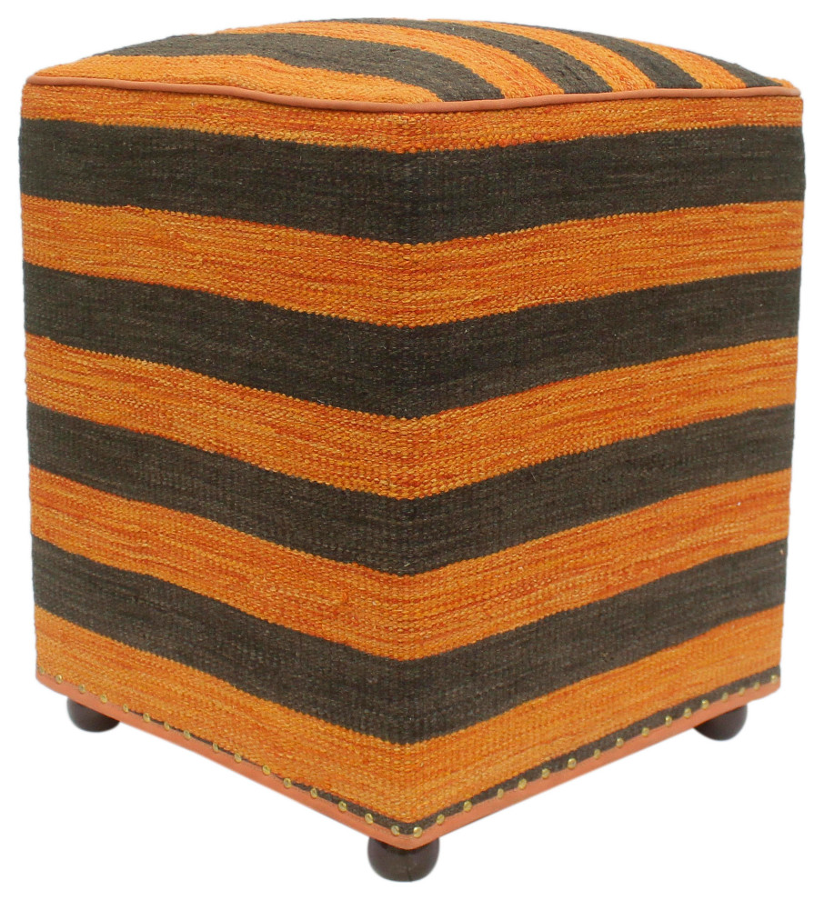 Rustic Zimmerma Handmade Kilim Upholstered Ottoman, 15 in. x 15 in. x ...