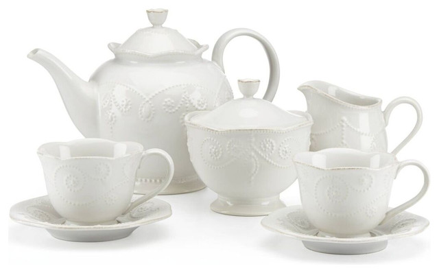 Lenox French Perle White 7 Piece Tea Set, Service for 2 - Traditional ...