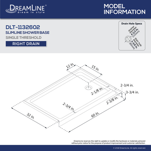 Dreamline Slimline 32"x60" Threshold Shower Base, Biscuit Color ...