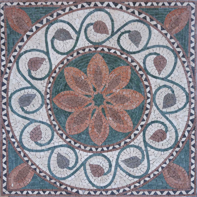 Geometric Mosaic - Medallion Floral Center, 60" x 60" - Traditional ...