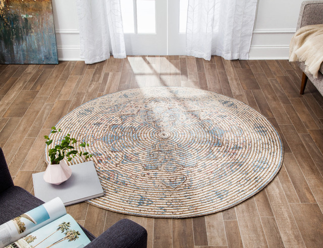Round Damavand Distressed Area Rug, 8' Round, 8' Round - Traditional ...