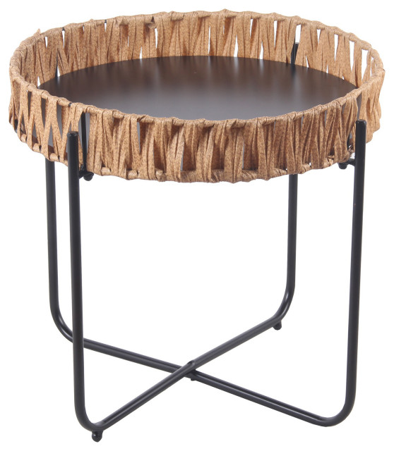 Round Accent Table with Tubular Legs and Cross Base, Small,Black and ...