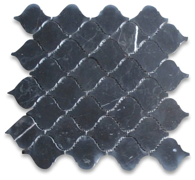 Nero Marquina Black Marble Arabesque Baroque Lantern Tile Polished, 1 ... Nero Marquina Black Marble Arabesque Baroque Lantern Tile Polished, 1 ...